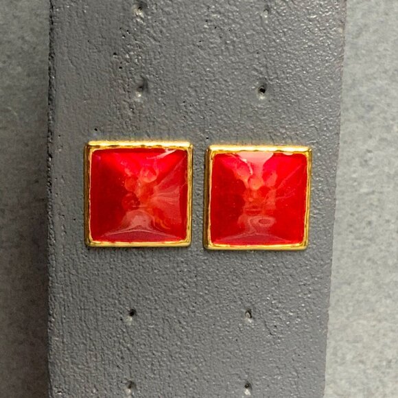 Vintage | Jewelry | Retro Square Pierced Earrings 75 In Red Gold Square ...